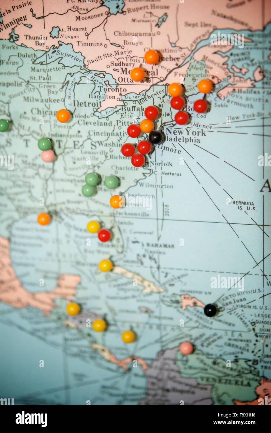 Mapa De Los Estados Unidos Con Chincheta