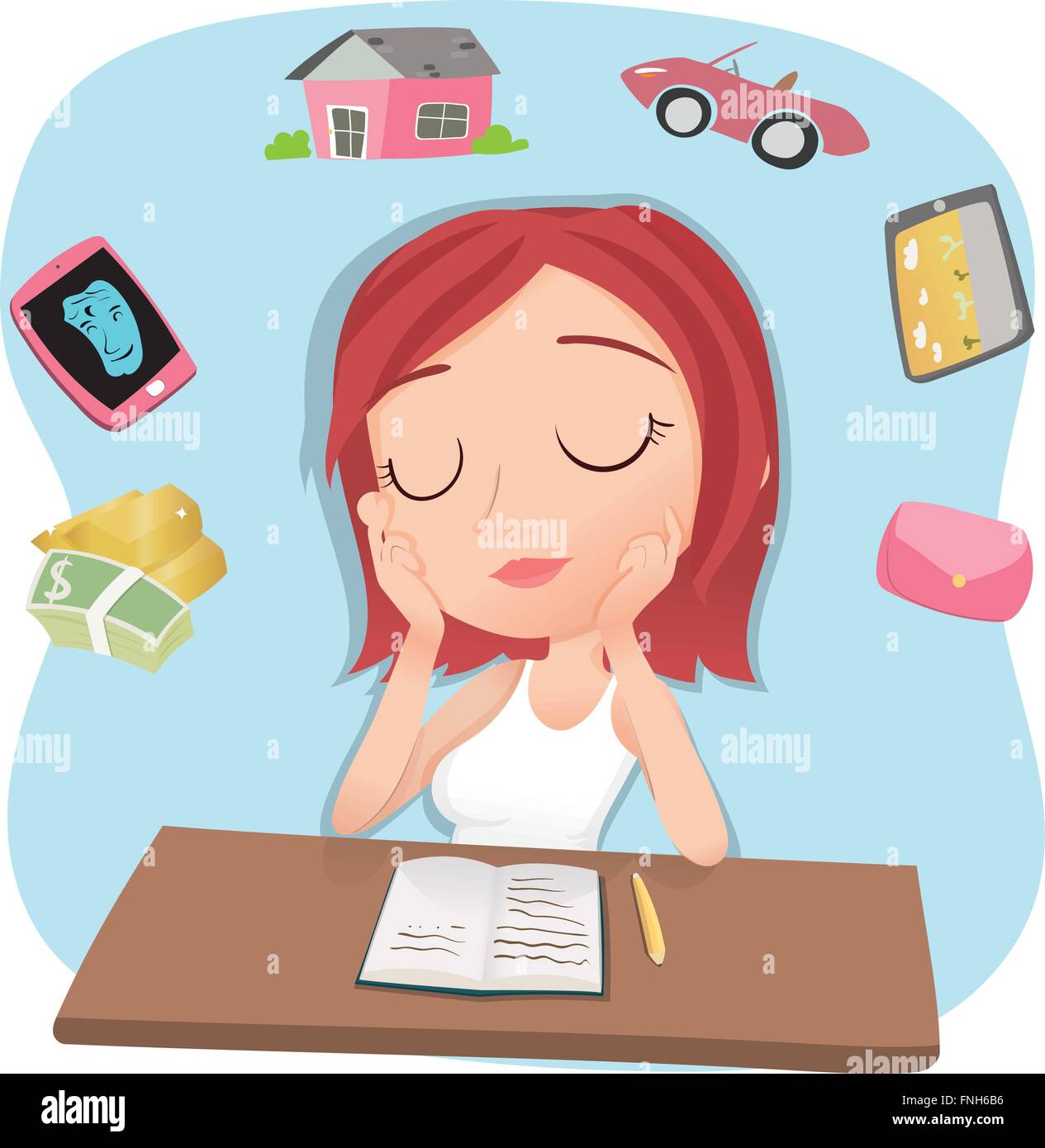 Cartoon Chica Soñando Con Lo Que Ella Desea Imagen Vector De Stock Alamy