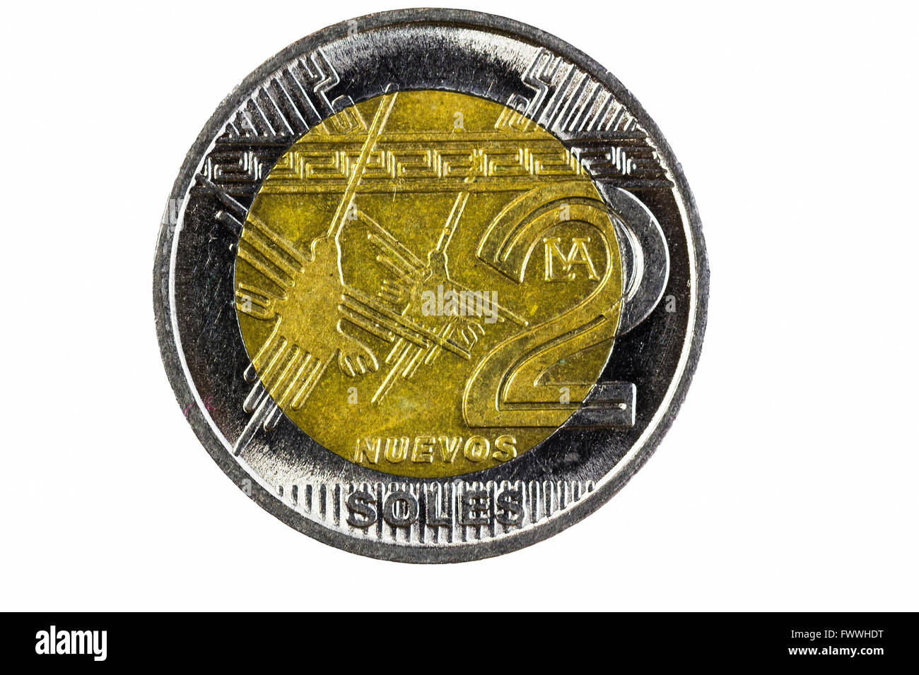 Perú Dos Soles Moneda Lado Cabeza Closeup Shot Fotografía De Stock Alamy