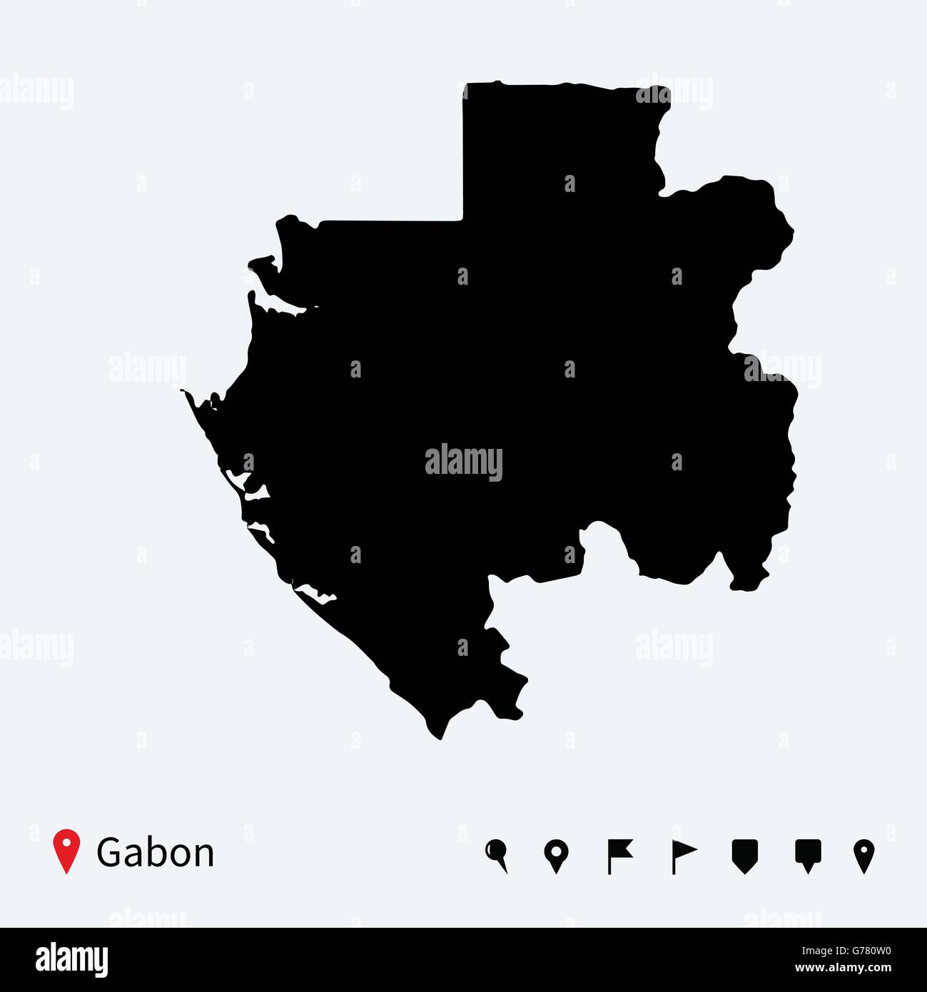 Alta Detallado Mapa De Vectores De Gabón Con Pasadores De Navegación