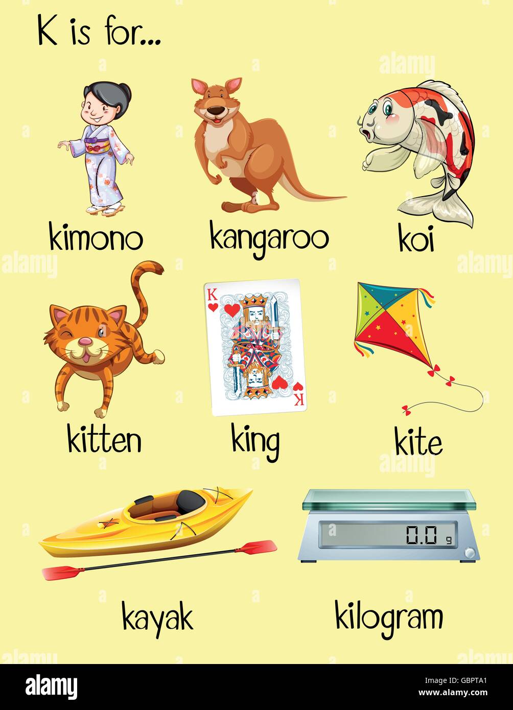 Muchas Palabras Que Comienzan Con La Letra K Ilustración Imagen Vector