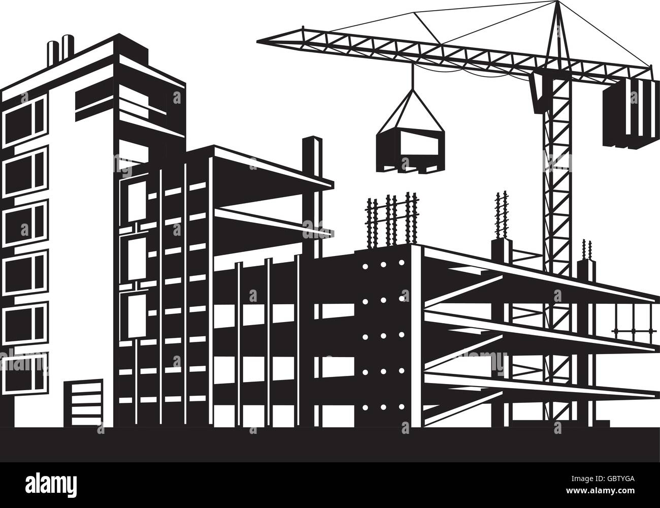 Construyendo En Diversas Etapas De Construcción Ilustración Vectorial