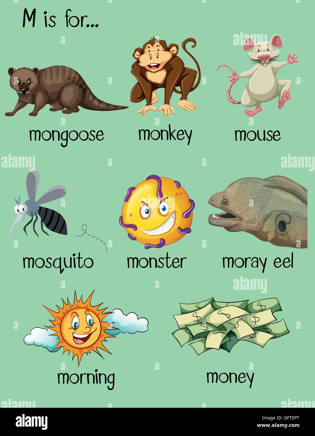 Muchas Palabras Comienzan Con La Letra M Ilustración Imagen Vector De