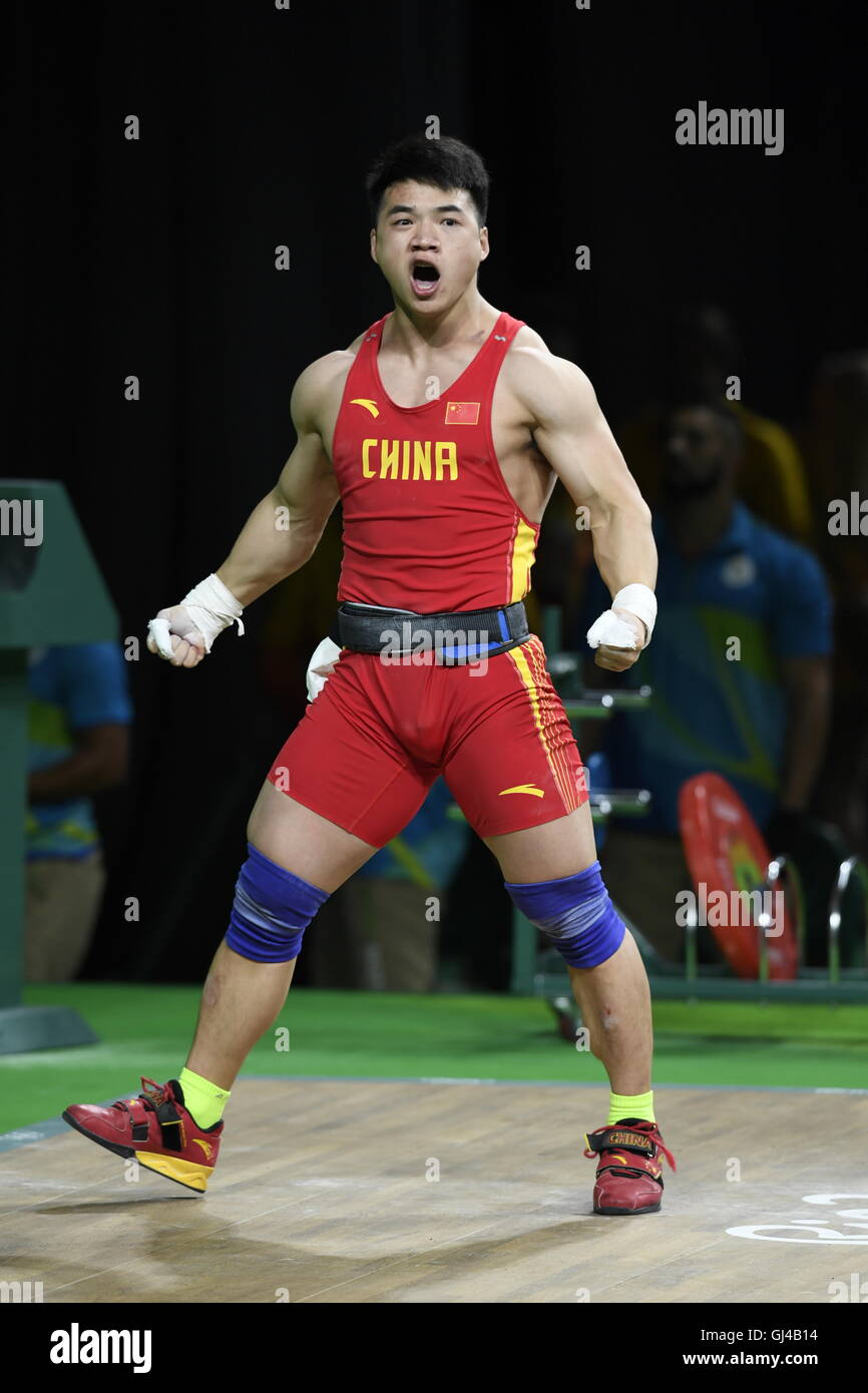 Río De Janeiro Brasil 12 Aug 2016 Tian Tao De China Celebra Durante El Hombre De Pesas 85kg