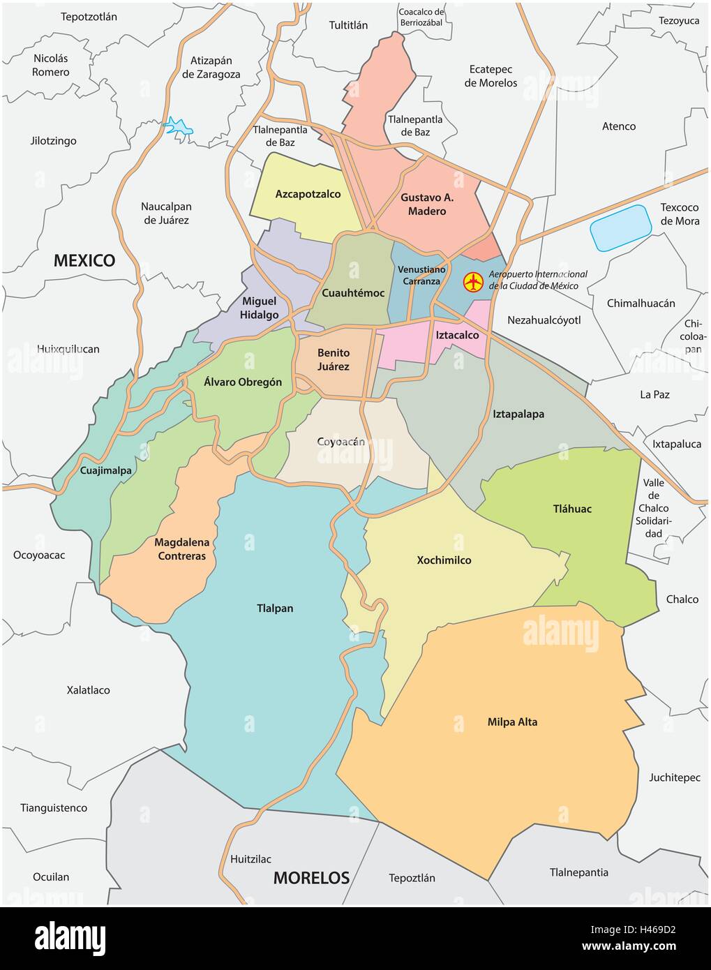 Mapa de carretera y administrativo de la ciudad de México Imagen Vector ... Mapa de carretera y administrativo de la ciudad de México Imagen Vector ...