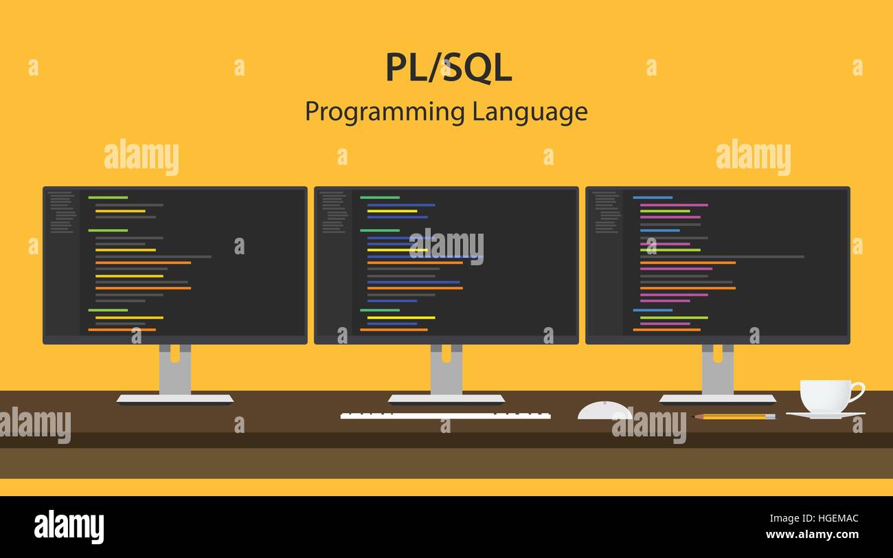 Ejemplo de código de lenguaje de programación PL SQL muestra en tres ... Ejemplo de código de lenguaje de programación PL SQL muestra en tres ...