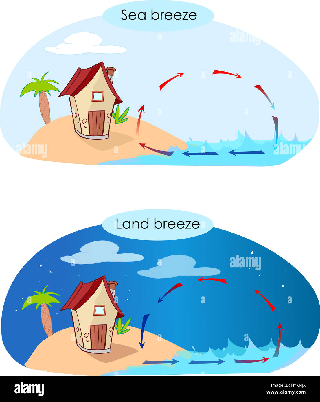 Illustratiion Vectorial De Una Brisa Marina Y La Brisa Terrestre
