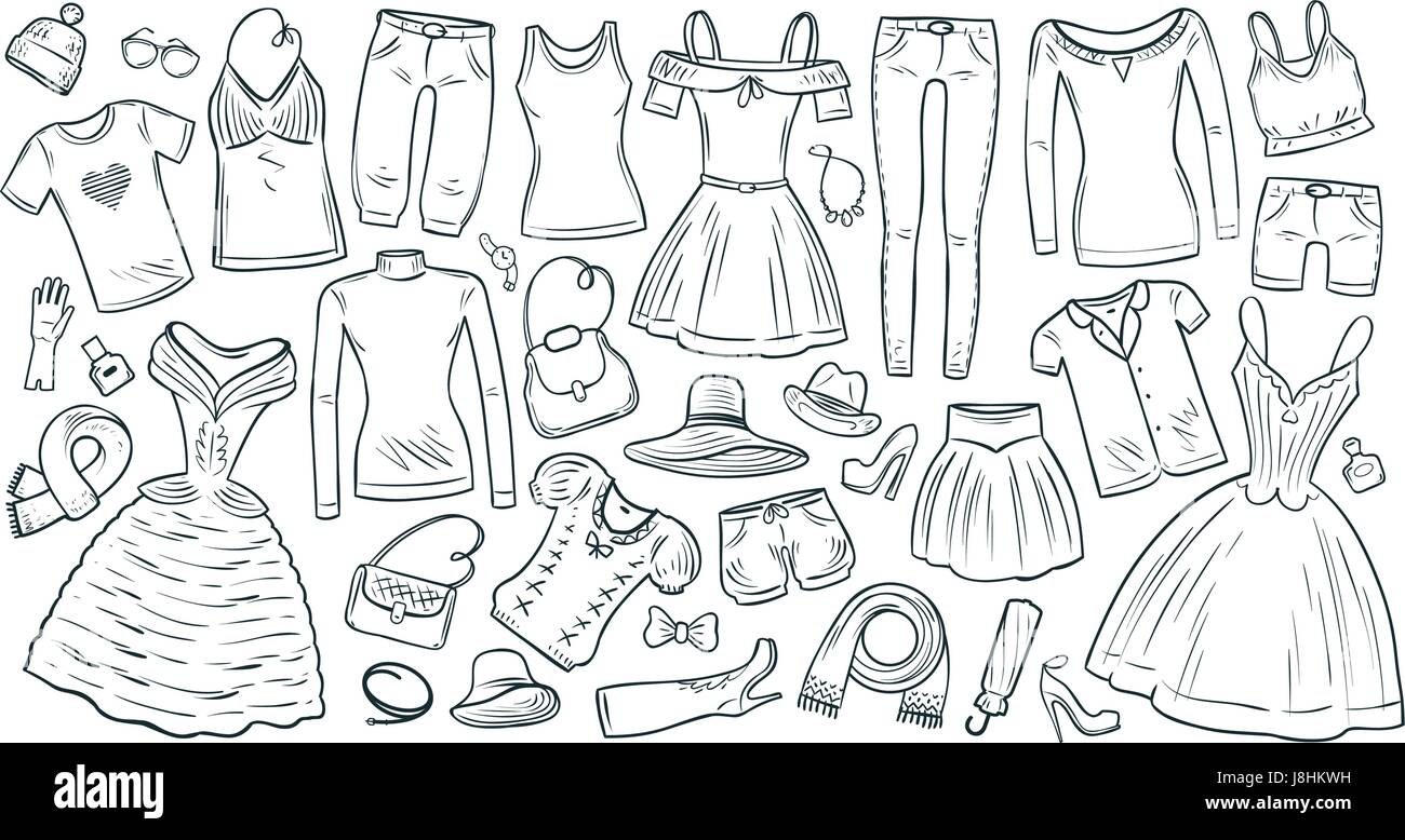 Moda Tiendas Boutique Conjunto De Iconos Colección De Moda Ropa De Mujer Ilustración