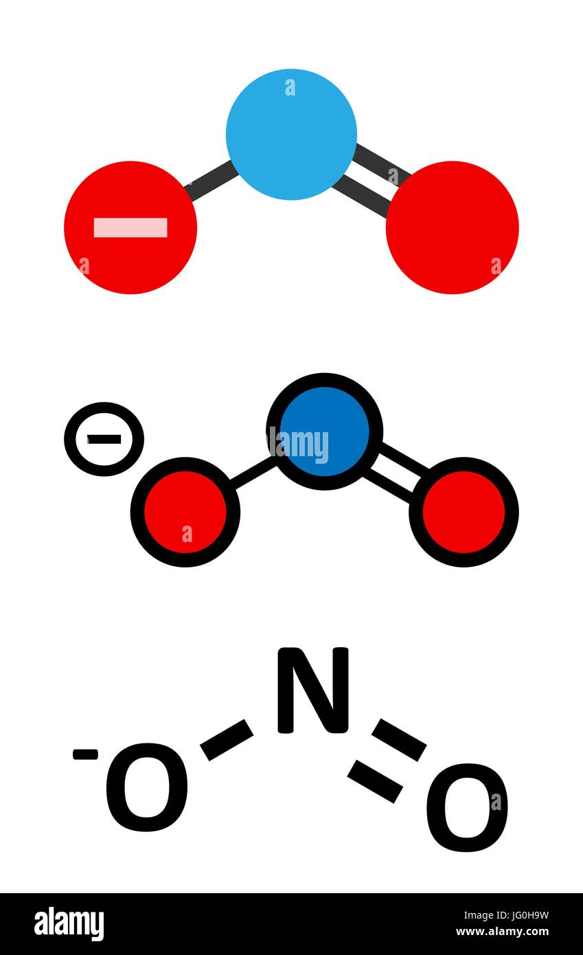 Anión nitrito, estructura química. Se utilizan las sales de nitrito en ... Anión nitrito, estructura química. Se utilizan las sales de nitrito en ...