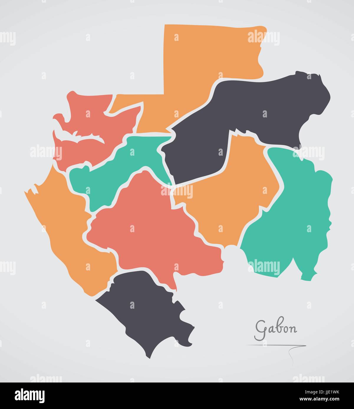 Gabón Mapa Con Estados Y Modernas Formas Redondas Imagen Vector De