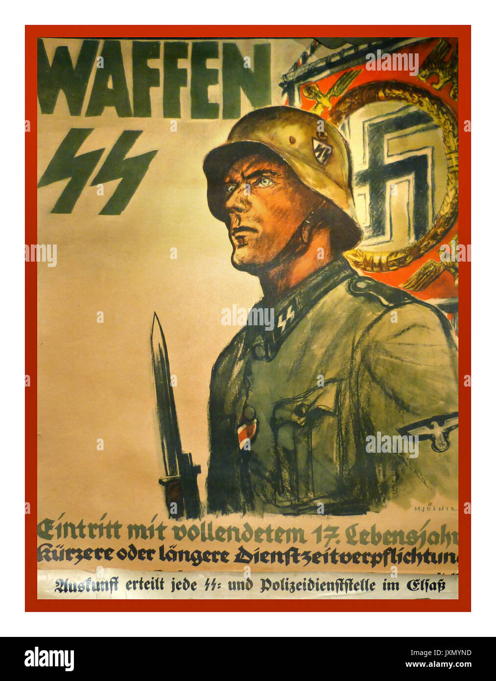 1940 Propaganda De Guerra Alemana Póster De Reclutamiento De La Waffen