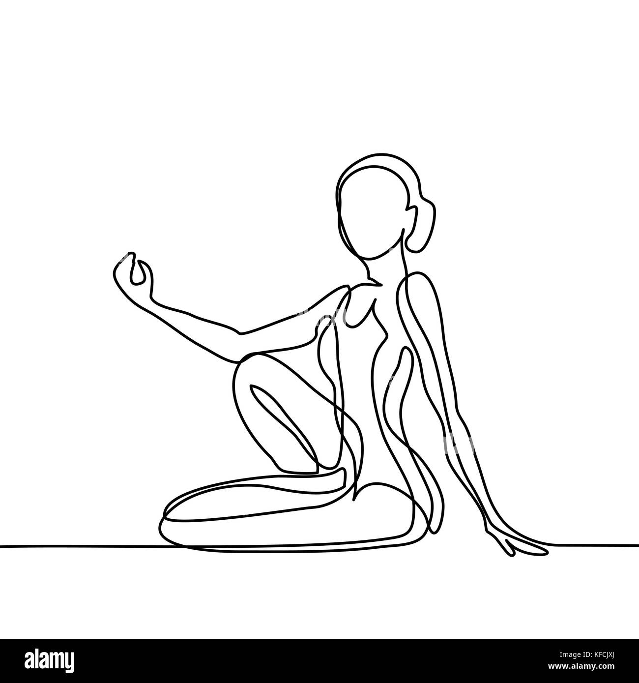 Dibujo De Línea Continua Mujer Haciendo Ejercicios De Yoga Pose