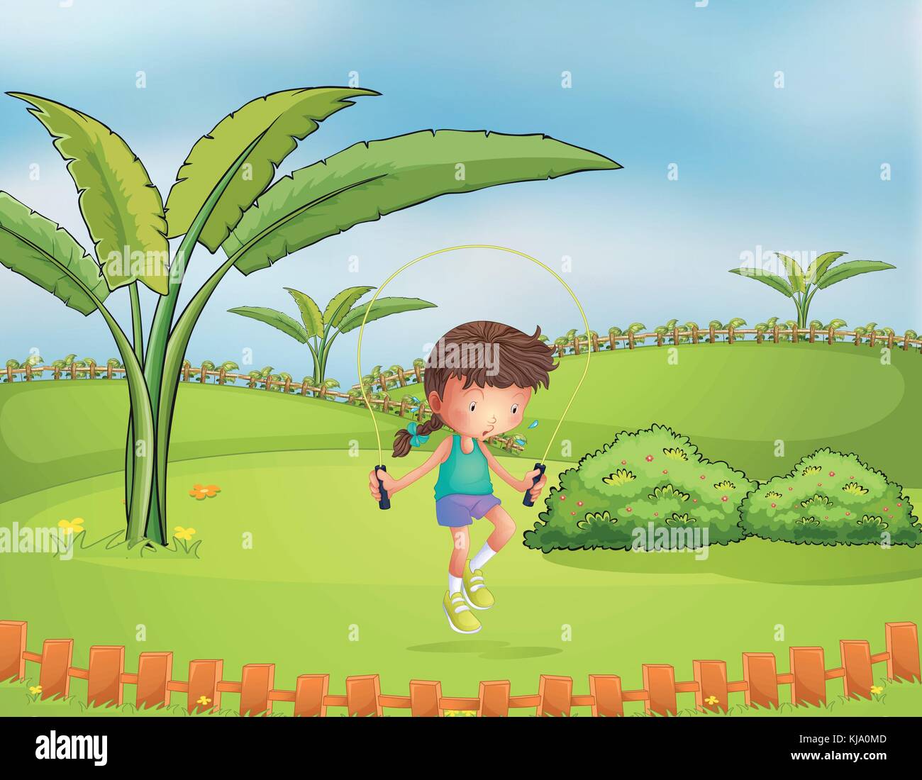 Ilustración de una niña jugando saltar la cuerda en el parque Imagen ... Ilustración de una niña jugando saltar la cuerda en el parque Imagen ...