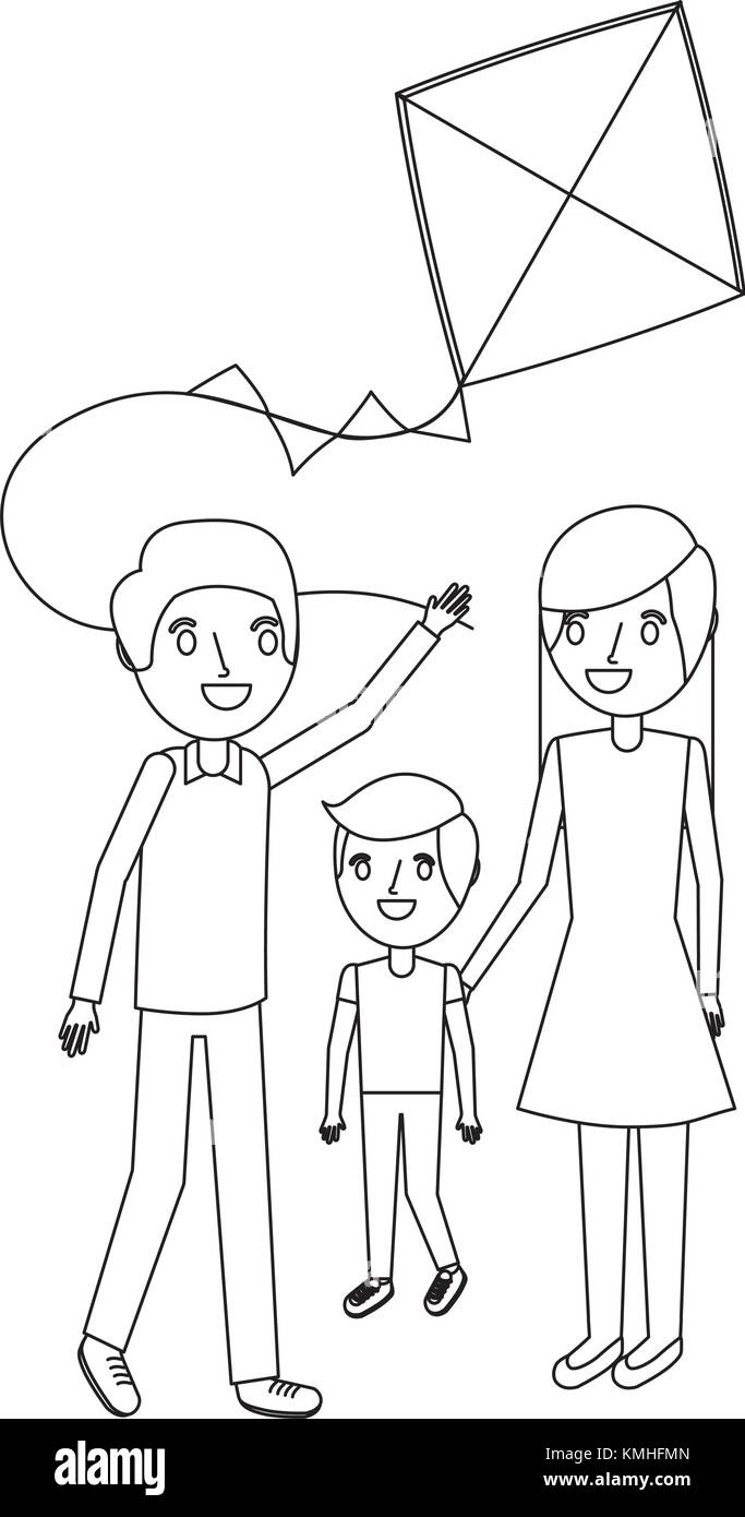 Papá Mamá E Hijo Jugar Con Kite Imagen Vector De Stock Alamy