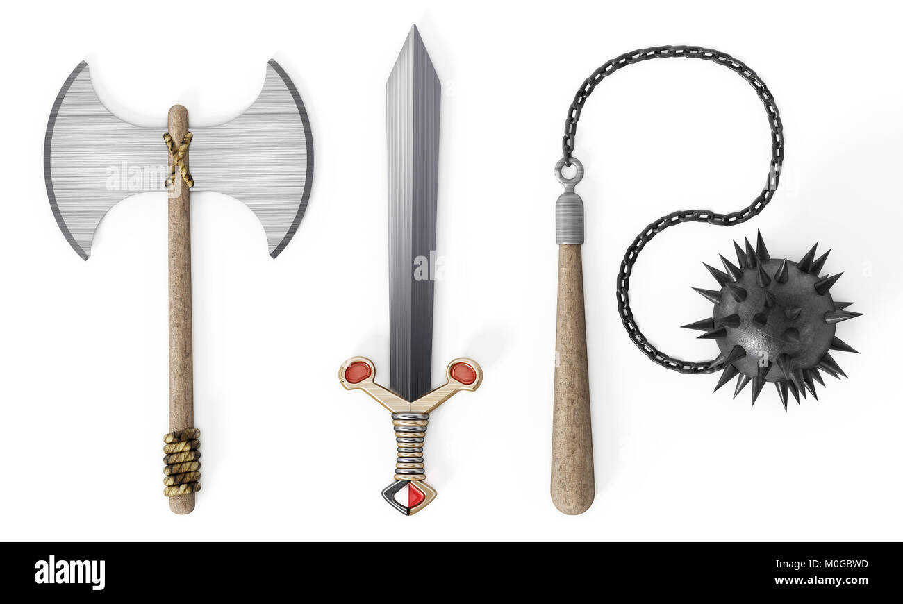 Armas Medievales Antiguos Aislado Sobre Fondo Blanco Wh Ilustración 3d