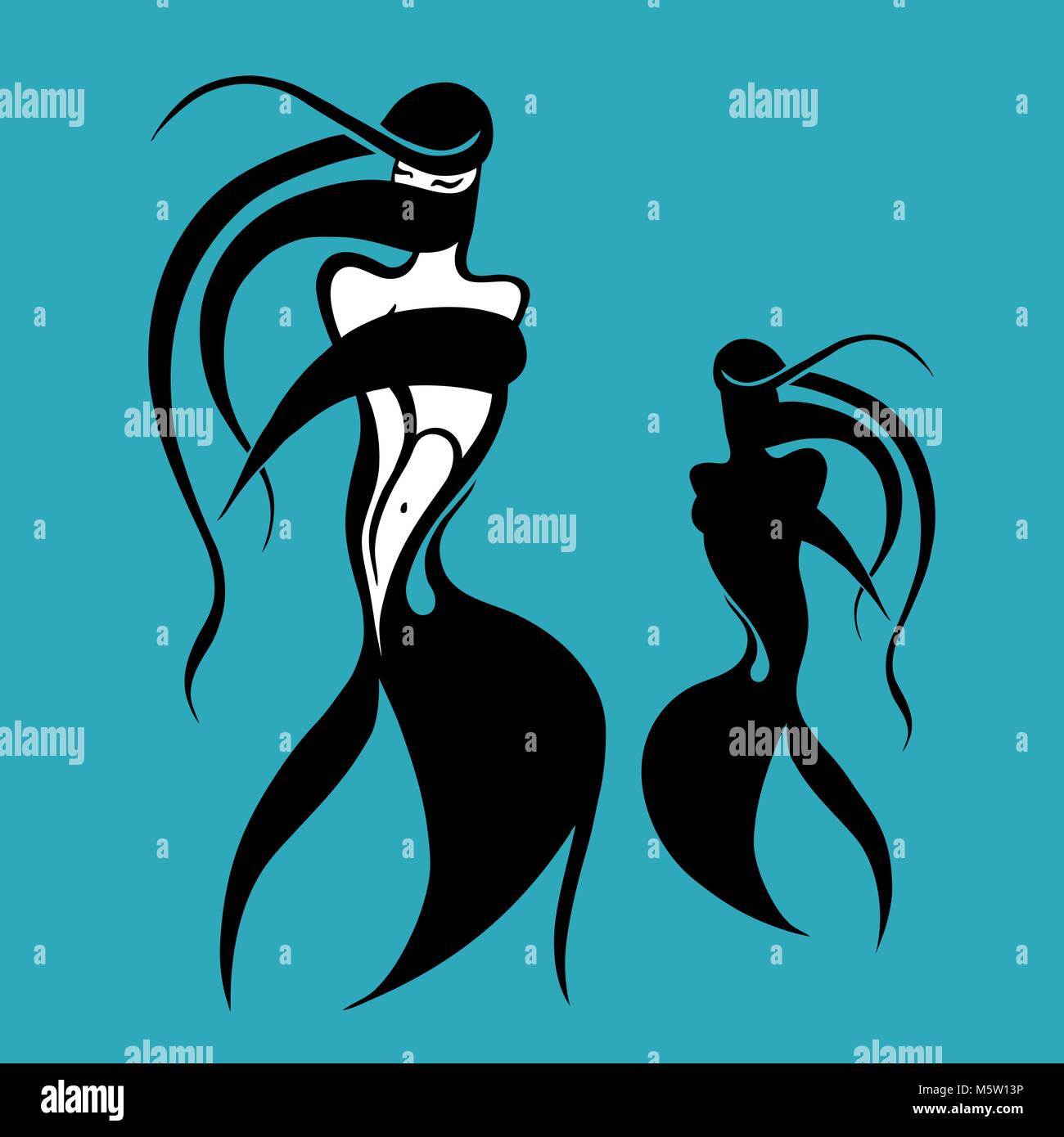 Silueta De Mujer Oriental Ilustración Vectorial Dibujada A Mano Imagen