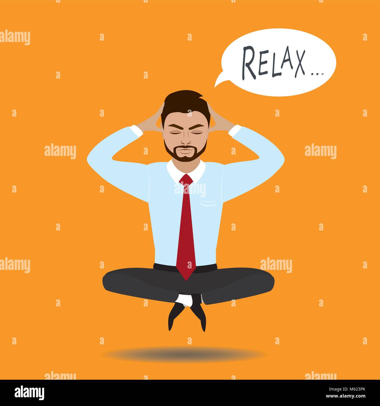 Empresario medita en la postura del loto. Armonía, relax, energía ...