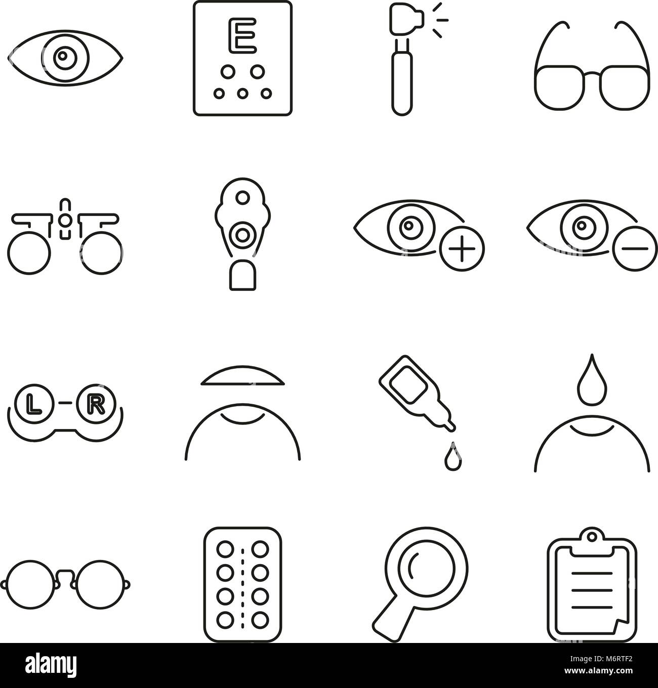 Optometría O Examen Ocular Iconos Conjunto Ilustración Vectorial De