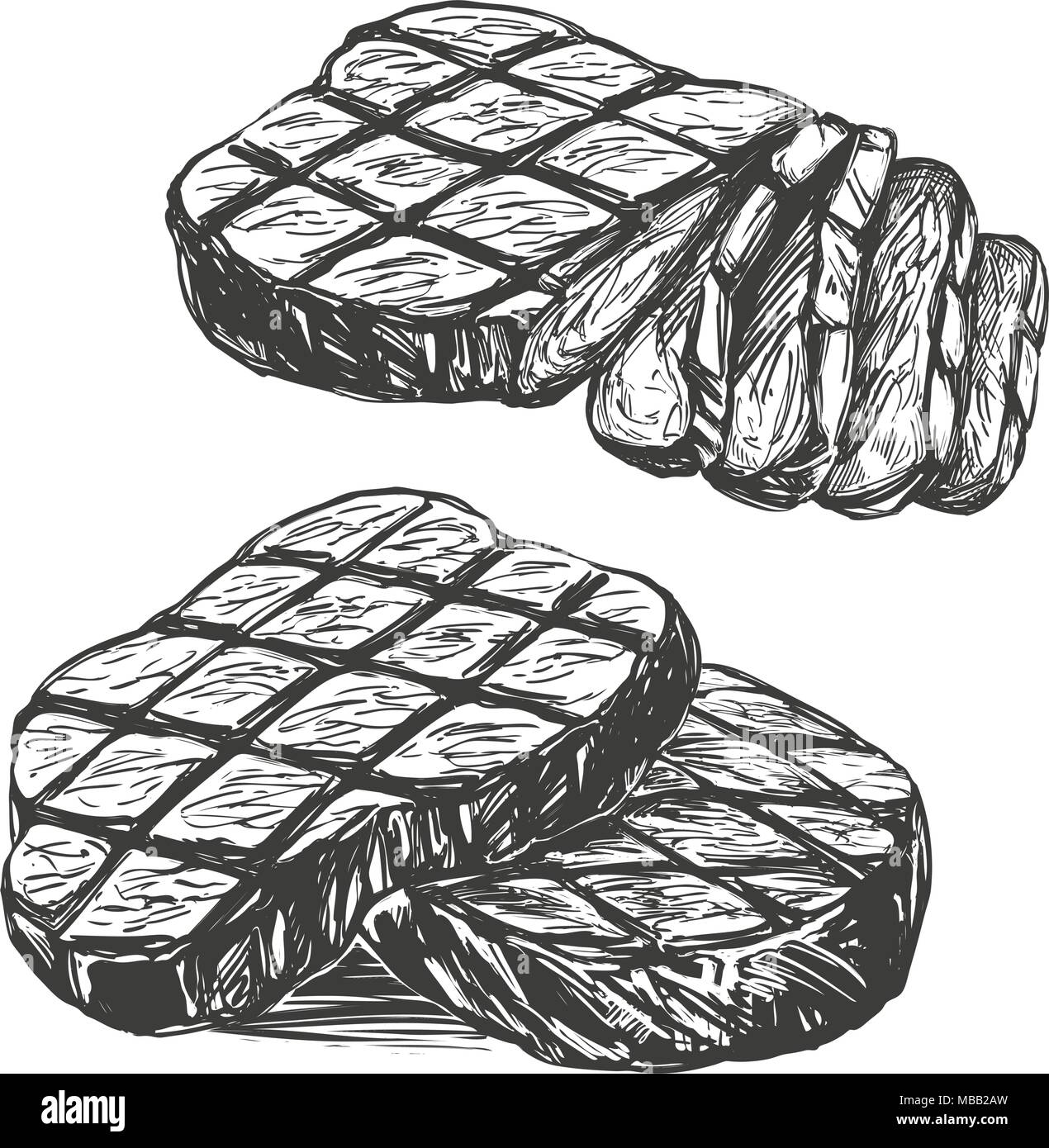 Alimentos Bistec Carne Asada Dibujado A Mano Conjunto Ilustración