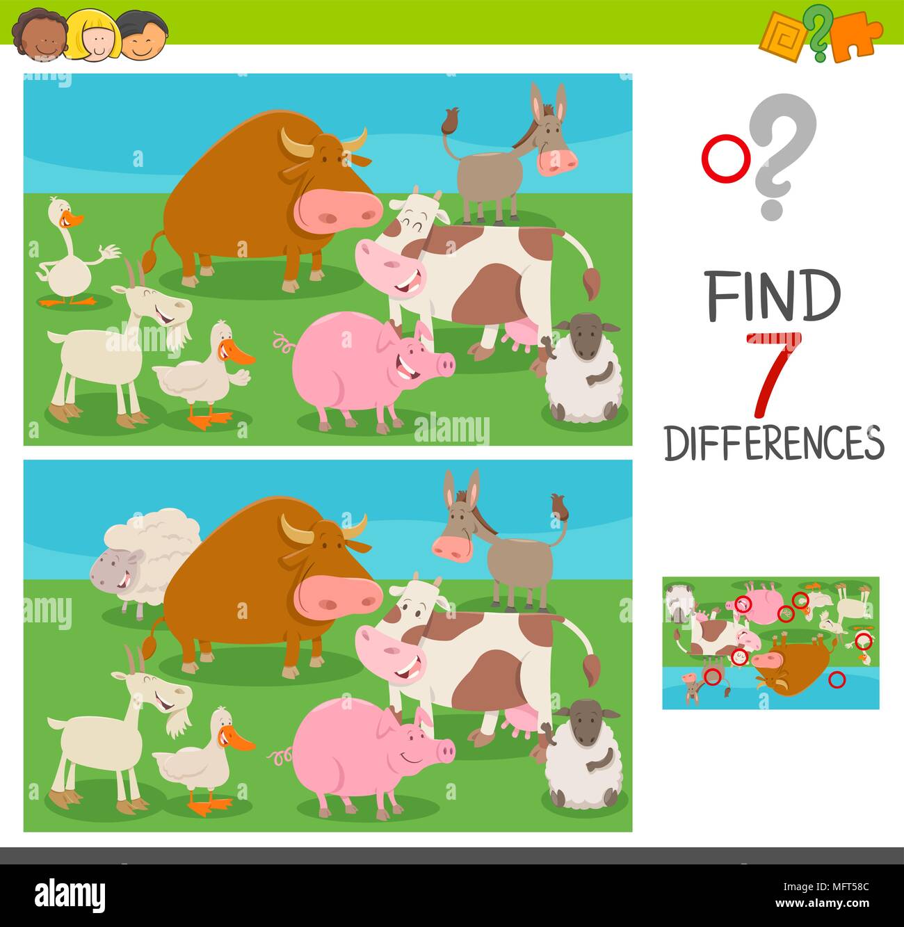 Ilustración De Dibujos Animados De Encontrar Siete Diferencias Entre