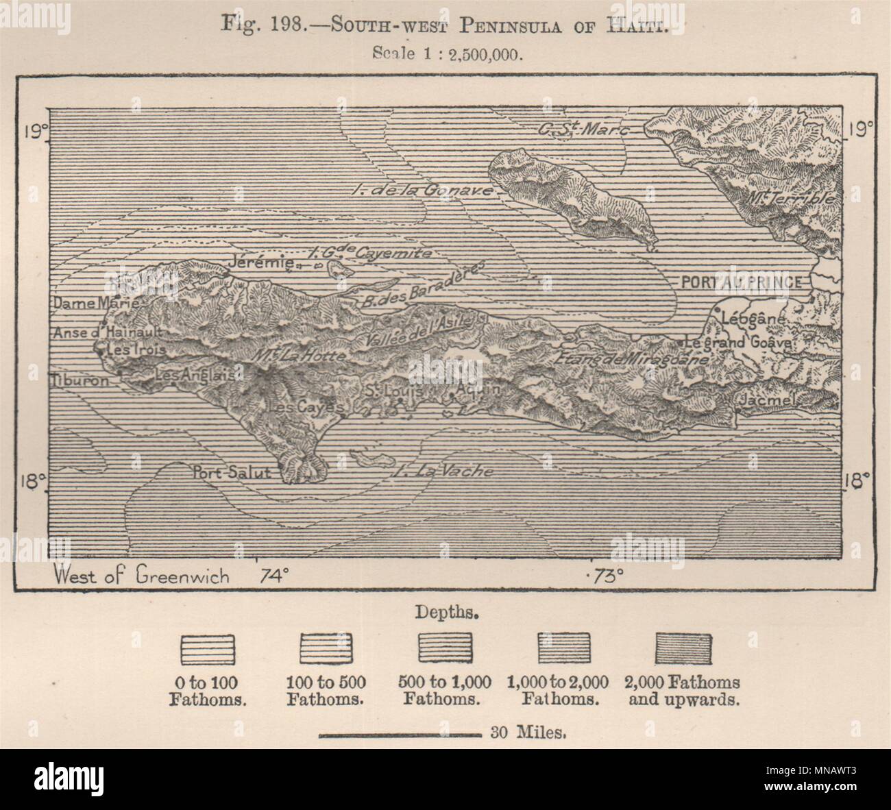 Sudoeste de la península de Haití. El Hispaniola 1885 antigua plan mapa ... Sudoeste de la península de Haití. El Hispaniola 1885 antigua plan mapa ...