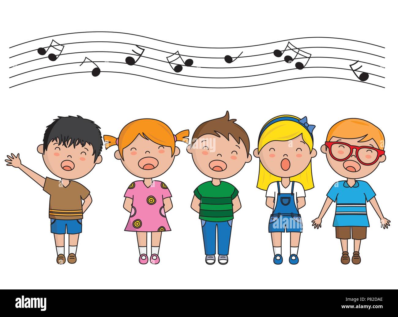 Gente De Dibujos Animados Cantando Pájaro Azul De Dibujos Animados