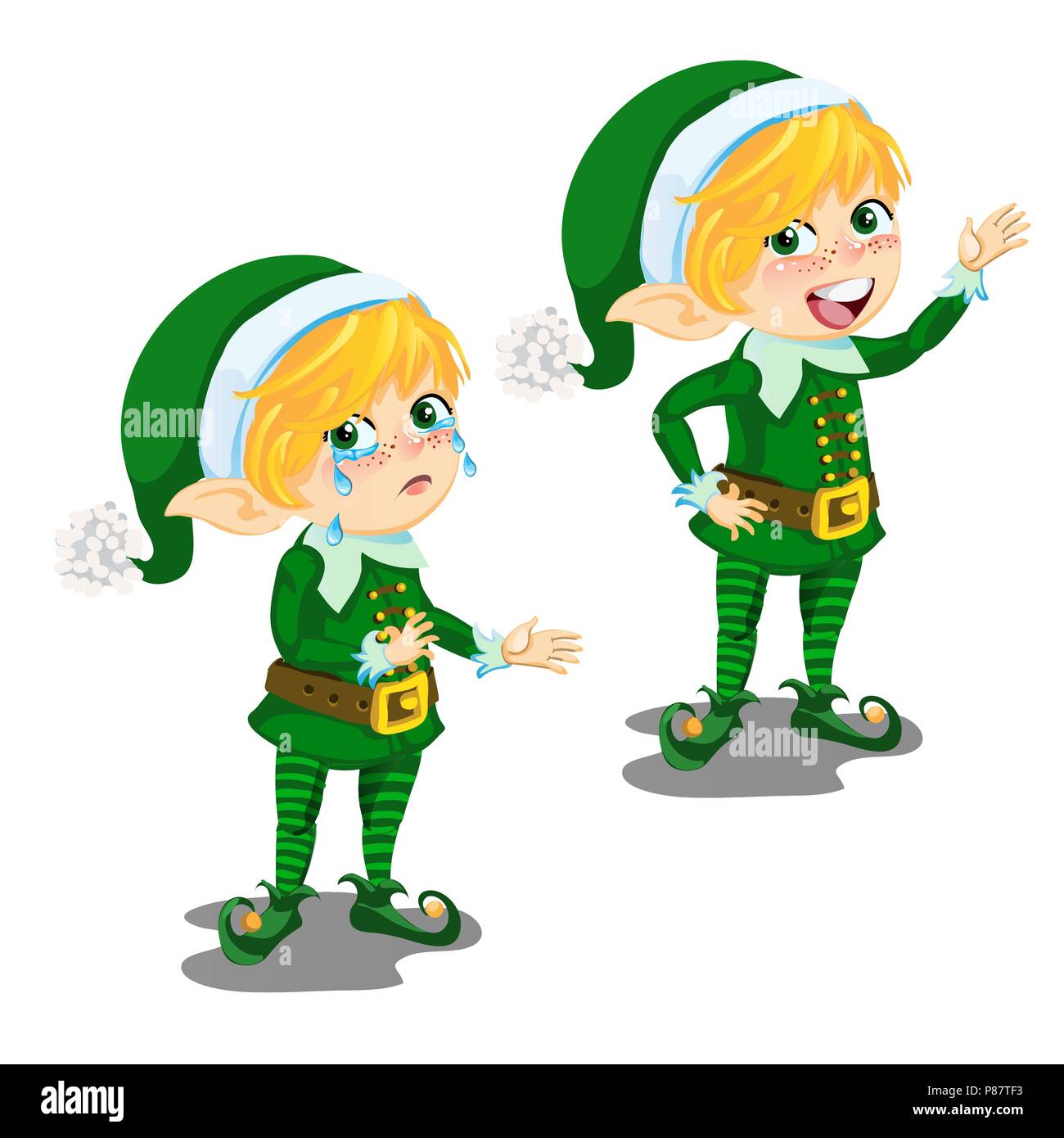 Cartoon animados duendes muchacho feliz y llorando aislado sobre un ... Cartoon animados duendes muchacho feliz y llorando aislado sobre un ...