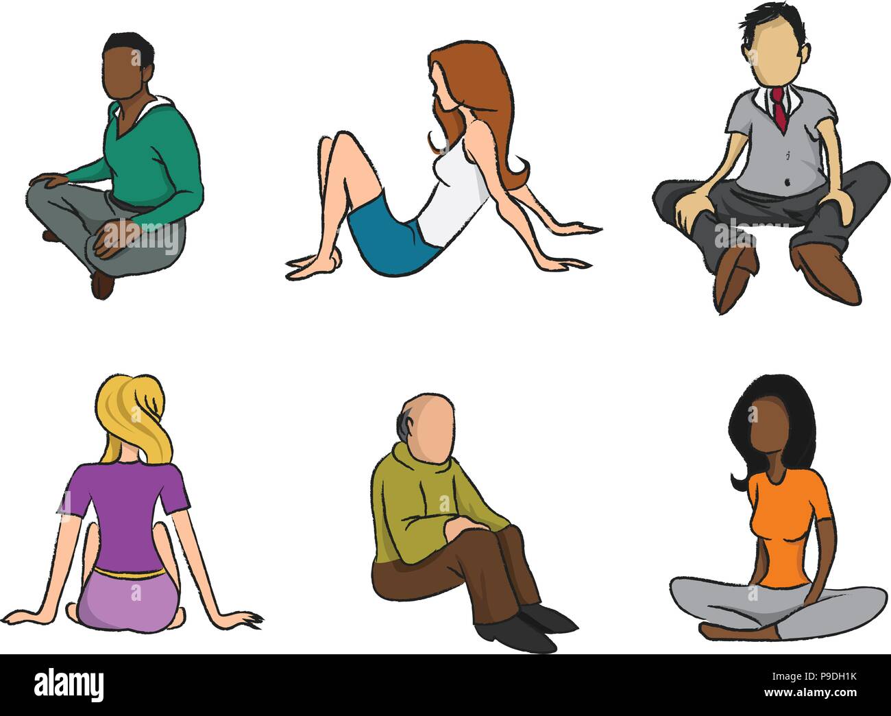 Ilustración Vectorial De Dibujos Animados De Gente Sentada Imagen