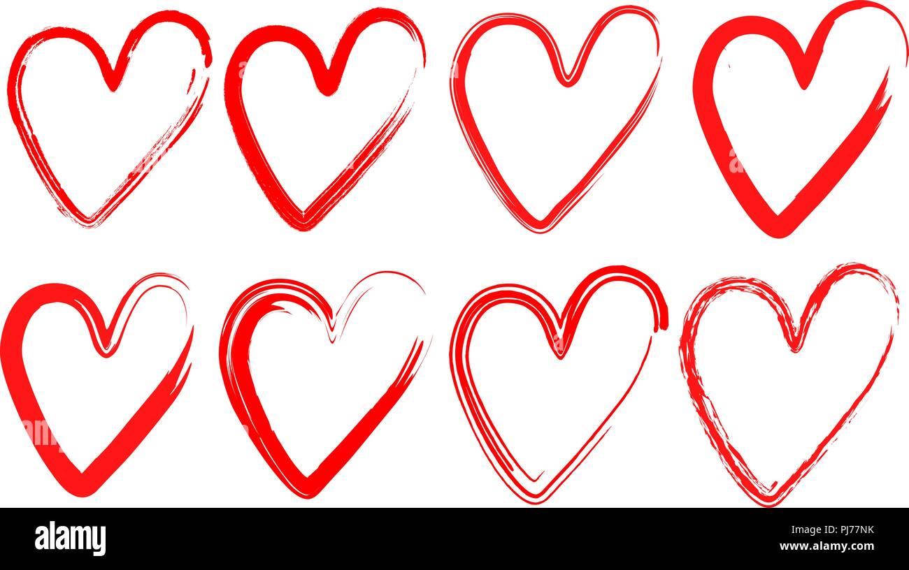 Símbolo De Amor Con Pincel Seco Pintura Juego De Corazones Con Un