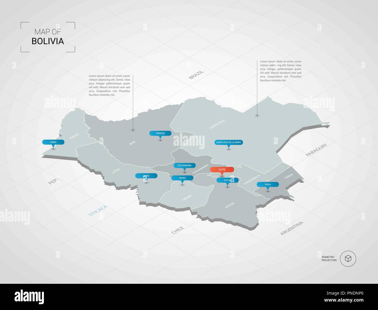 3d Isométrica Mapa De Bolivia Mapa De Vectores Estilizada Ilustración