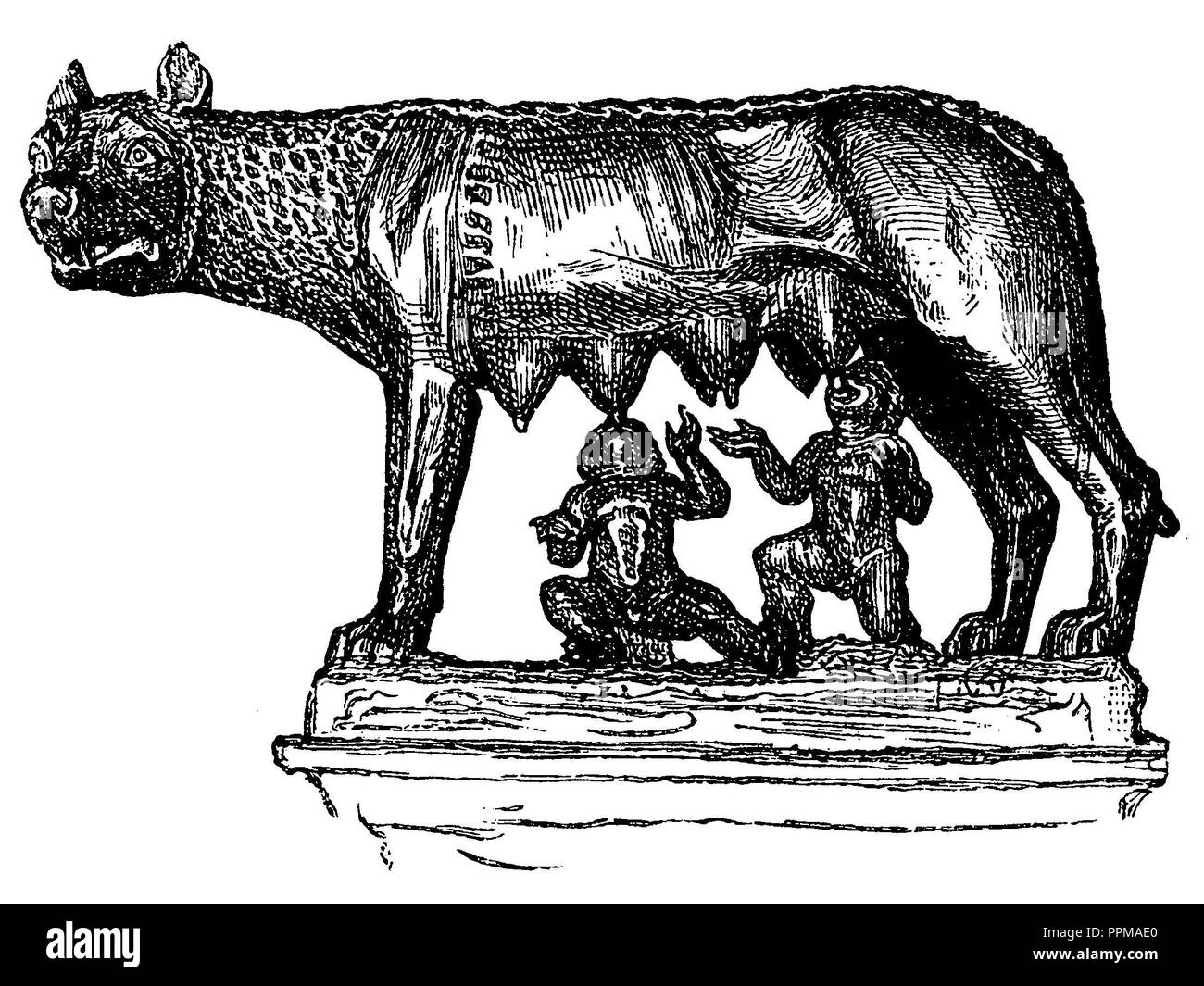 Loba Capitolina muerde los gemelos Rómulo y Remo. Figura de bronce ... Loba Capitolina muerde los gemelos Rómulo y Remo. Figura de bronce ...