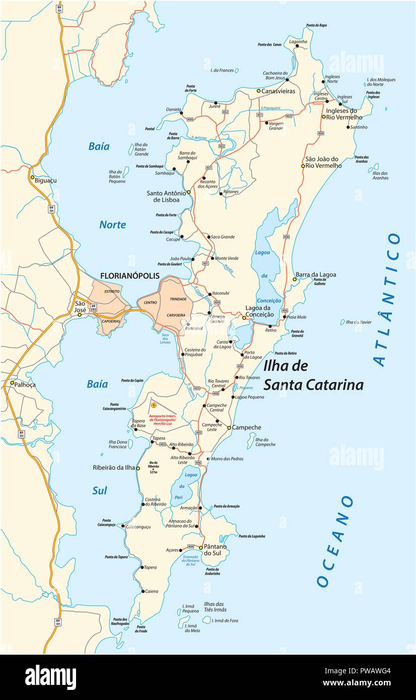 Mapa Detallado De Calles De La Isla Brasileña De Santa Catarina Santa