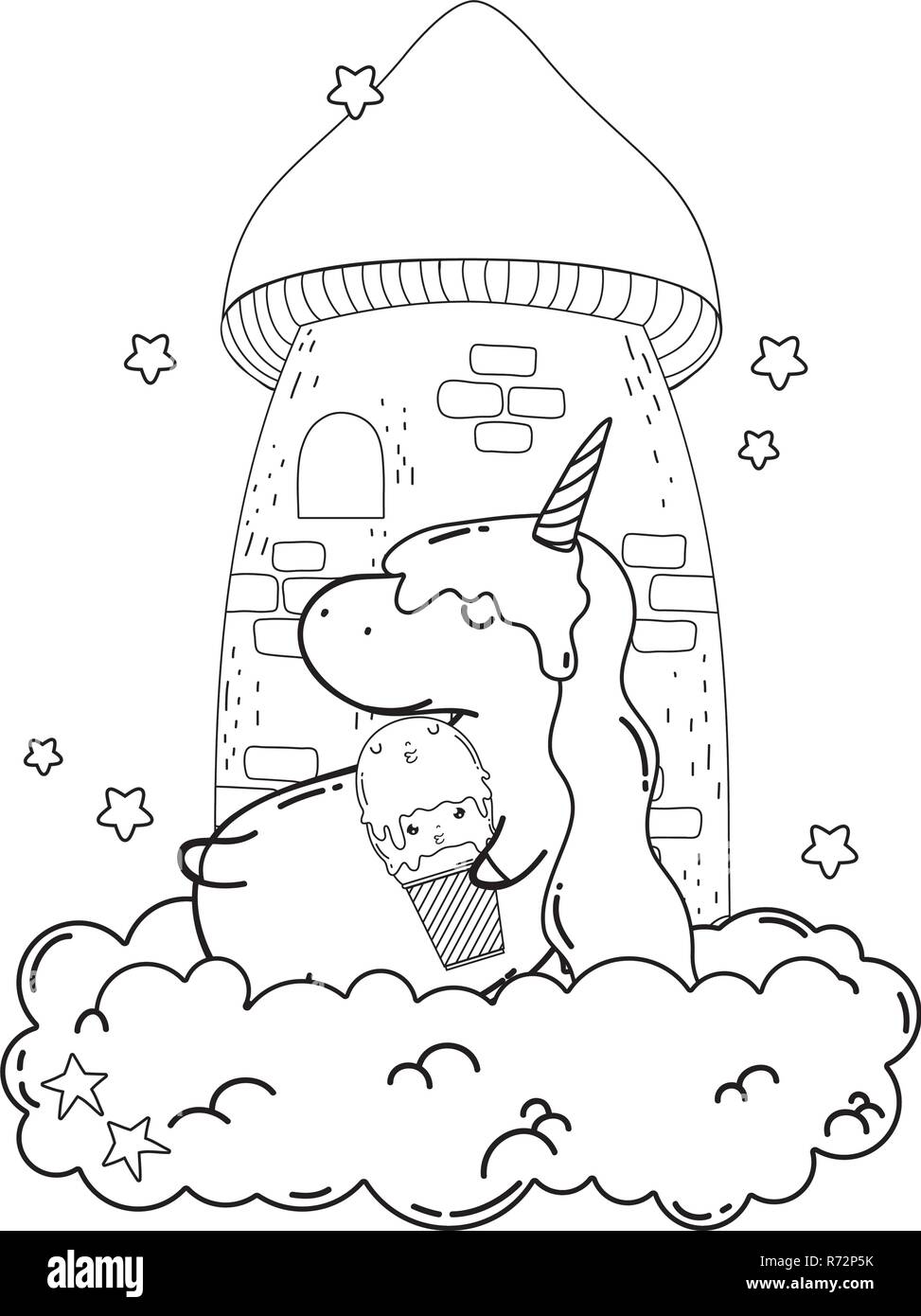 Lindo Unicornio Con Helado Kawaii Imagen Vector De Stock Alamy