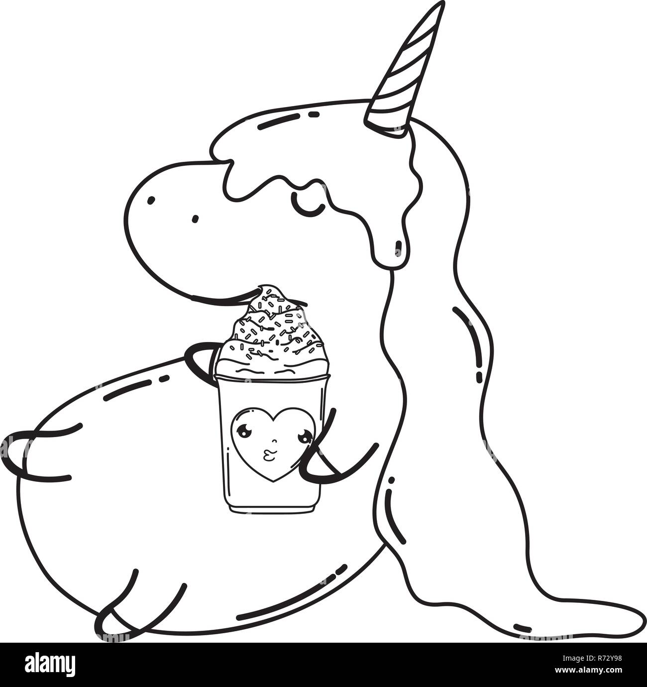 Lindo Unicornio Con Helado Kawaii Imagen Vector De Stock Alamy