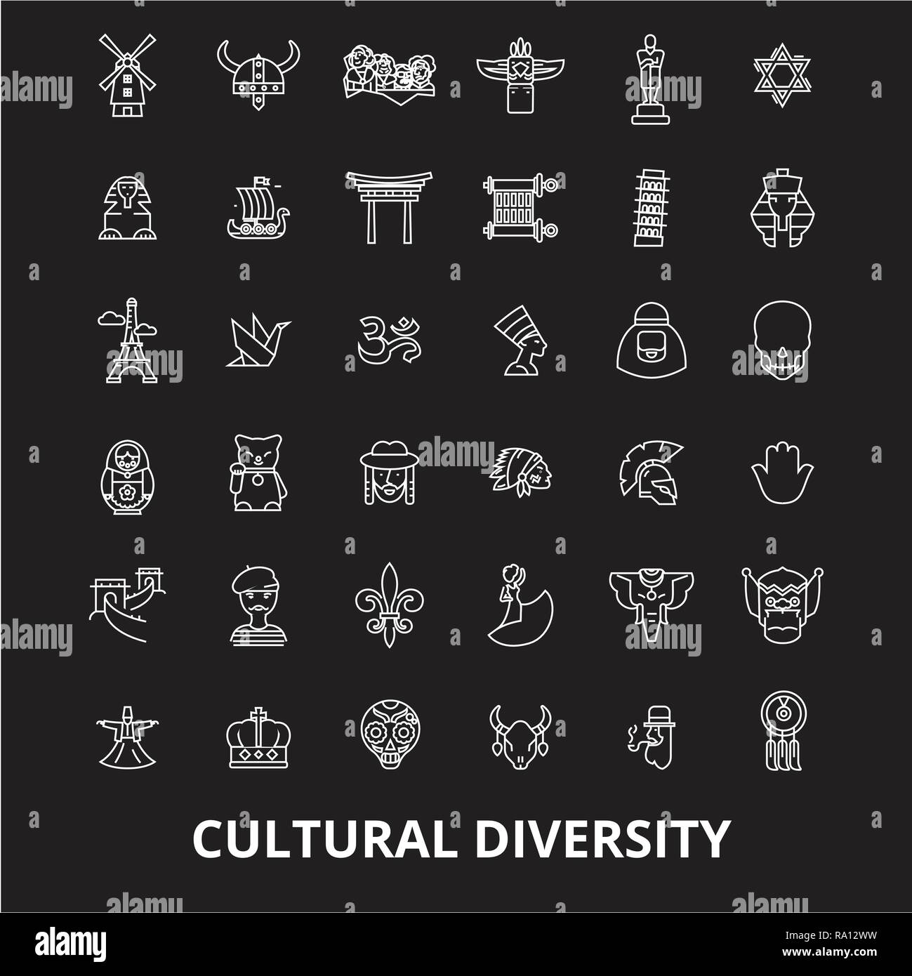 La diversidad cultural de línea editable vector iconos conjunto sobre ...