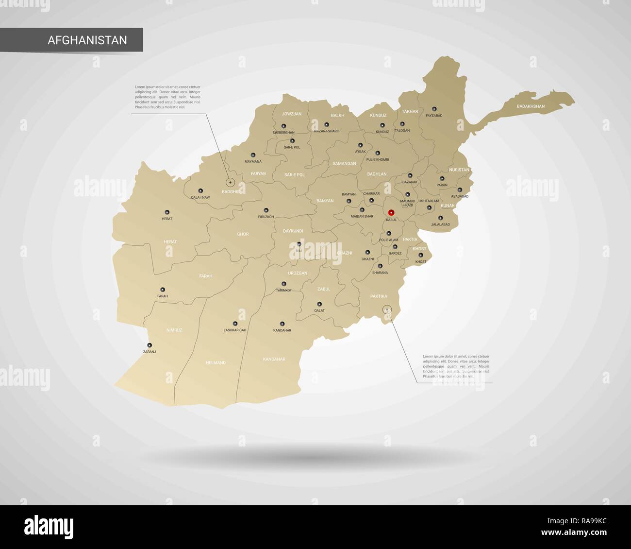 Vector Estilizados Mapa De Afganistán Infografía 3d Oro Ilustración