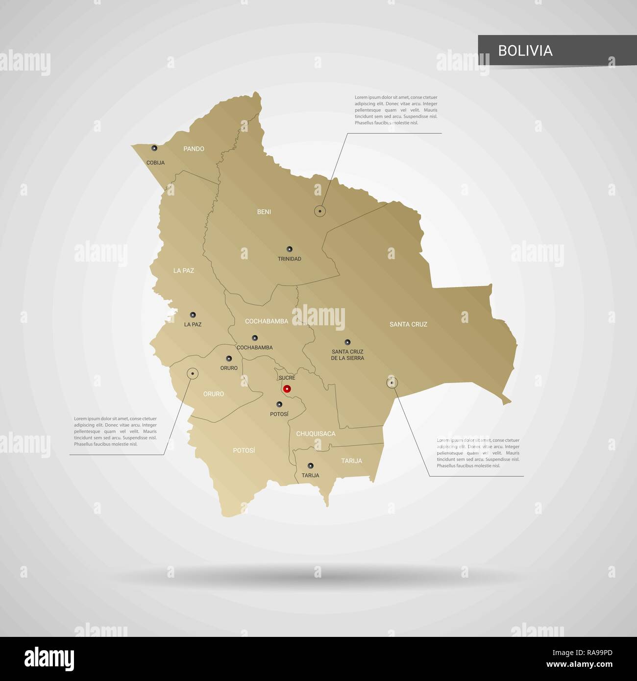 Vector Estilizados Mapa De Bolivia Infografía 3d Oro Ilustración Mapa