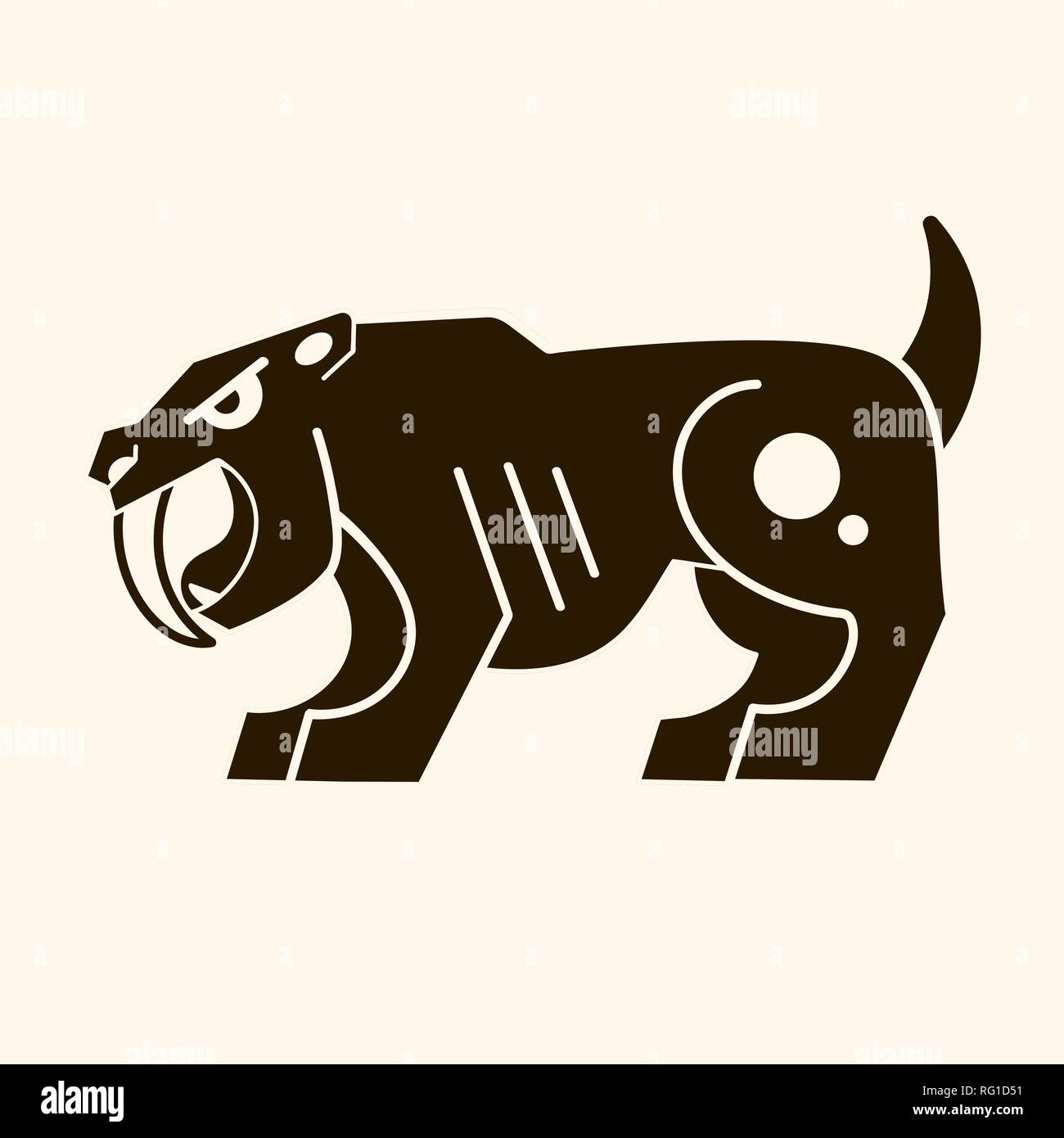 Tigre Dientes De Sable Enojado Época Prehistórica Vector Logo Imagen