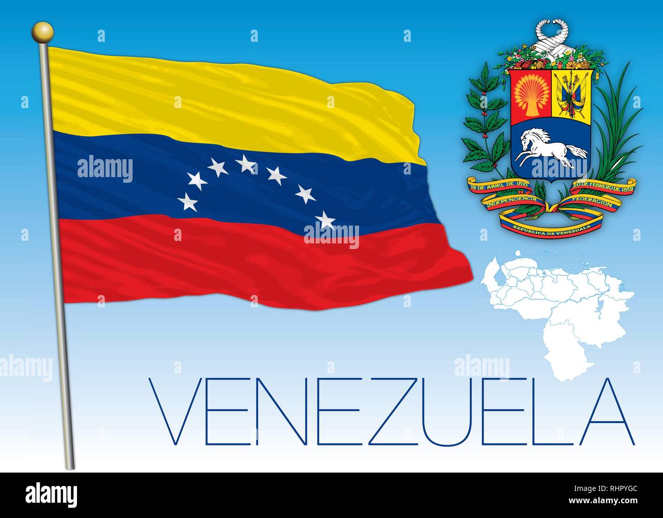 Bandera De Venezuela Con Siete Estrellas Y Escudo De Armas Ilustración