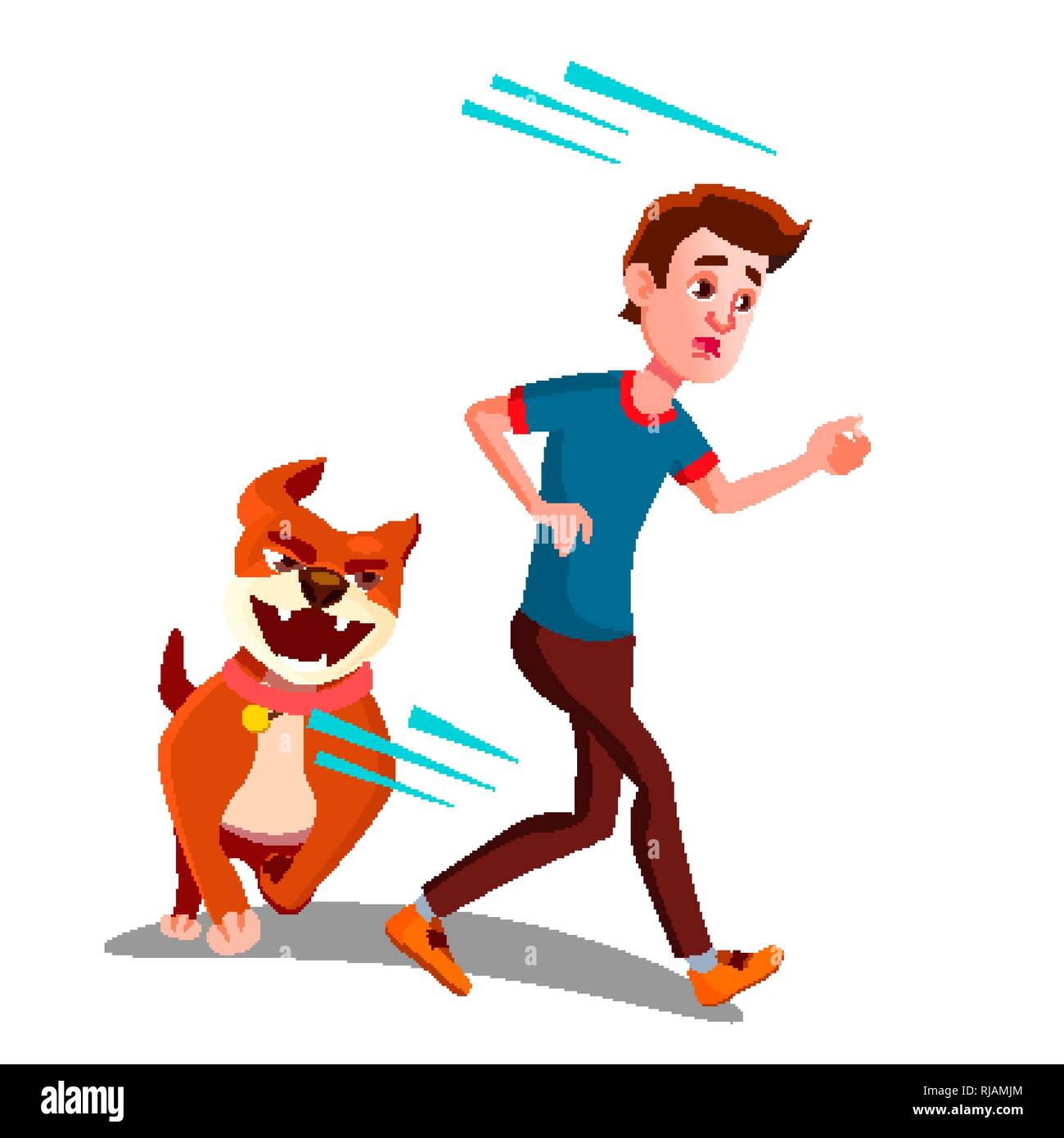 Niño Asustado Huye Del Vector De Perro Ilustración Aislada Imagen