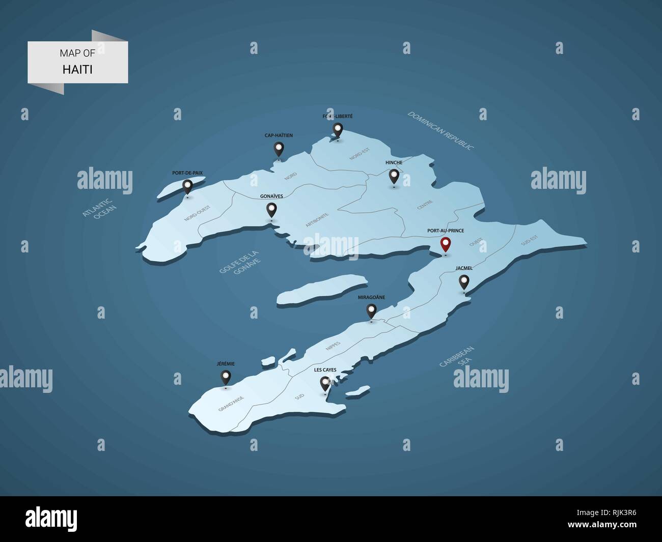 3d Isométrica Haití Mapa Ilustración Vectorial Con Las Ciudades Las