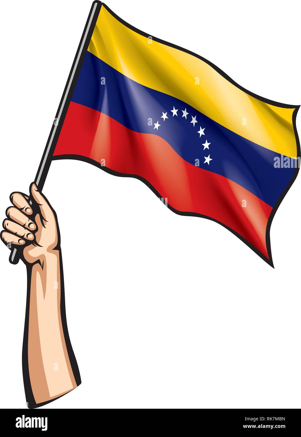 Bandera De Venezuela Y La Mano Sobre Un Fondo Blanco Ilustración
