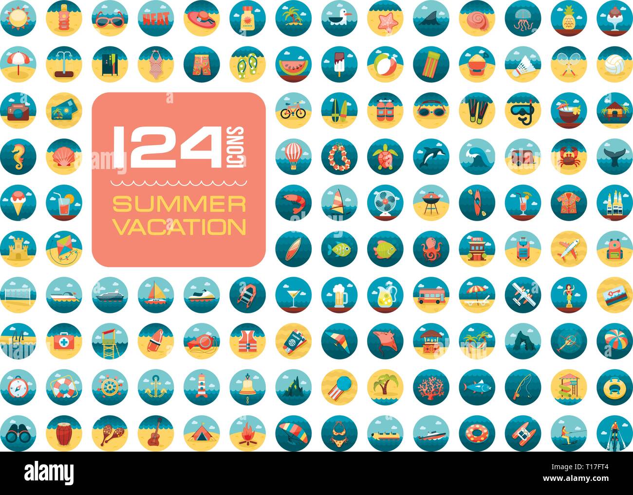 Conjunto de iconos vectoriales de verano. Playa. Los viajes. Los meses ... Conjunto de iconos vectoriales de verano. Playa. Los viajes. Los meses ...