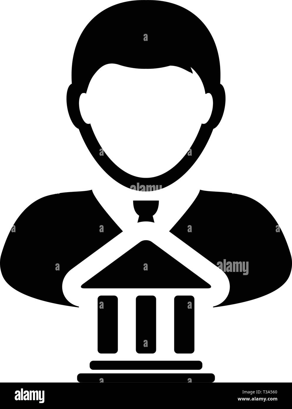 Icono Legal vector con varón avatar de perfil con el edificio símbolo ...