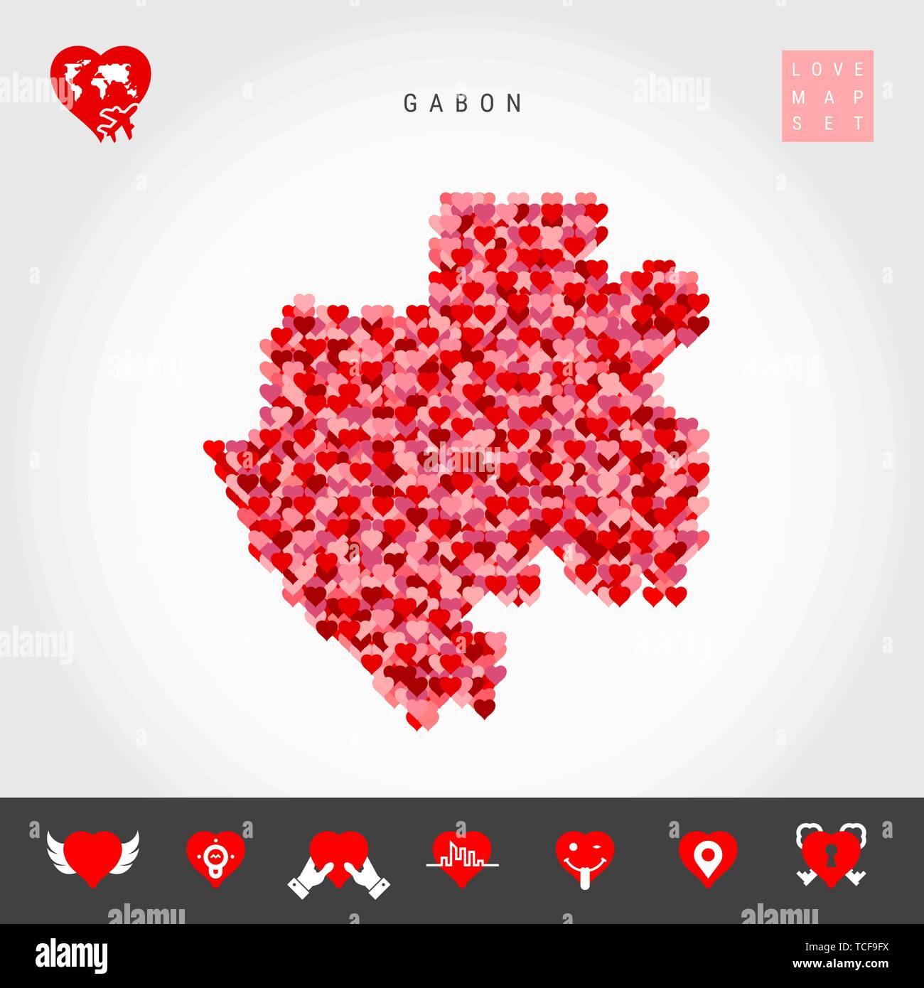 Me Encanta El Gabón Patrón De Corazones De Color Rosa Y Rojo Mapa De