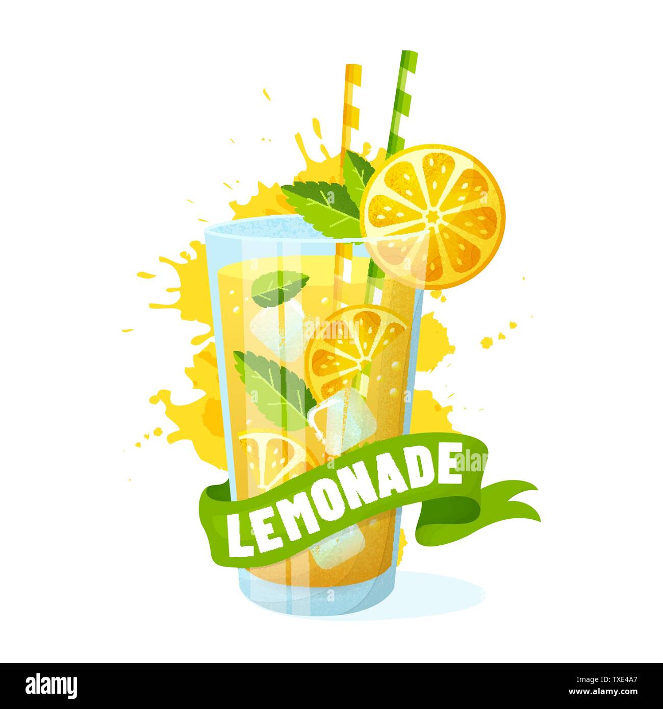 Ilustración vectorial de limonada. Banner moderno con vidrio, cinta y ...