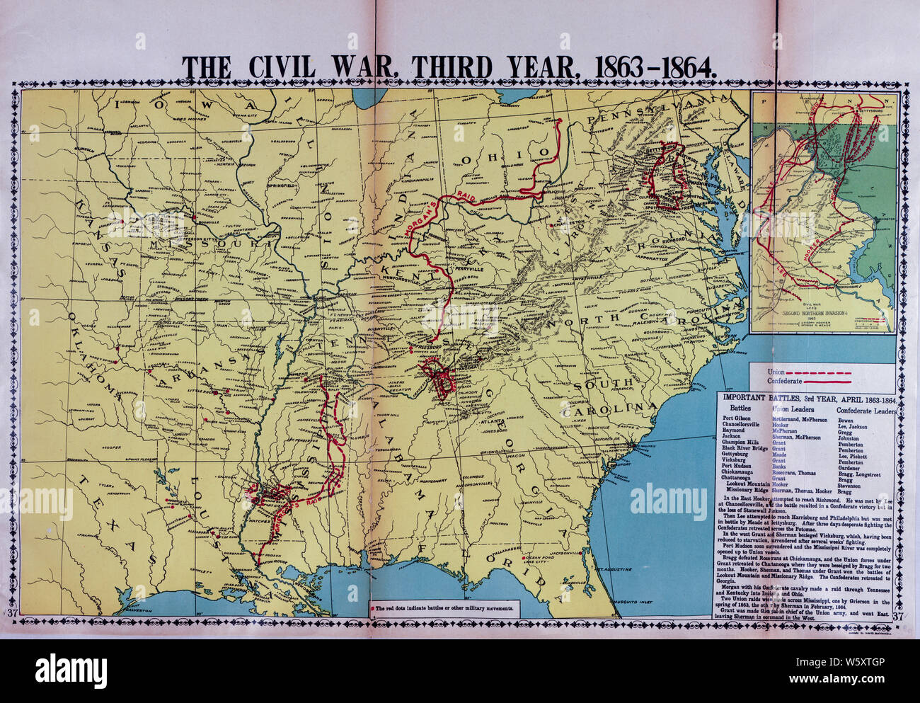 Leyenda Del Mapa De La Guerra Civil De Los Estados Unidos Del Sur