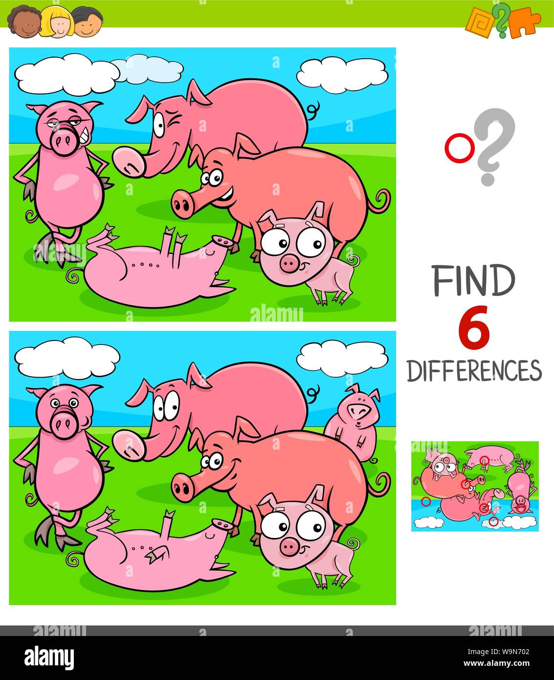 Ilustración De Dibujos Animados De Encontrar Seis Diferencias Entre Las