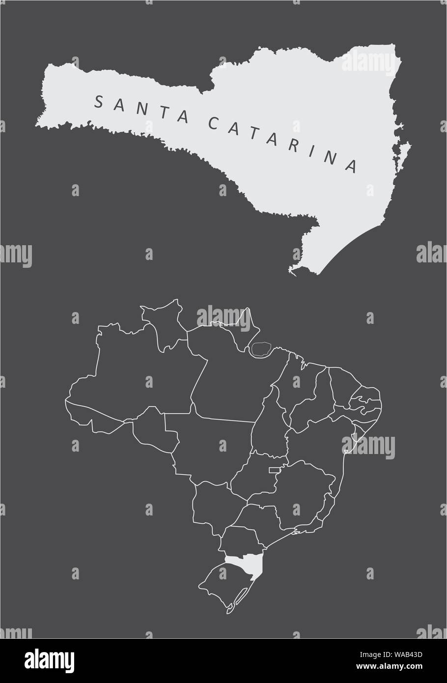 El Estado De Santa Catarina Silueta Mapa Y Su Ubicación En Brasil
