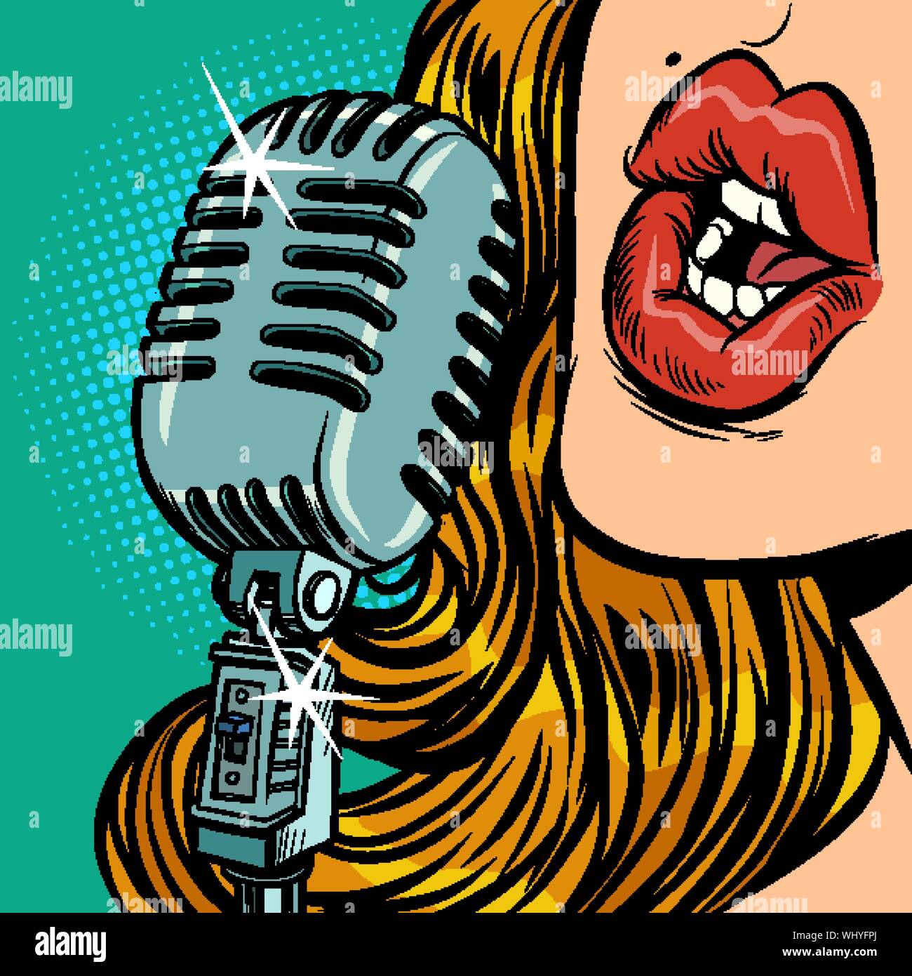 Mujer Micrófono Retro Vintage Música Concierto Standup Radio Podcast